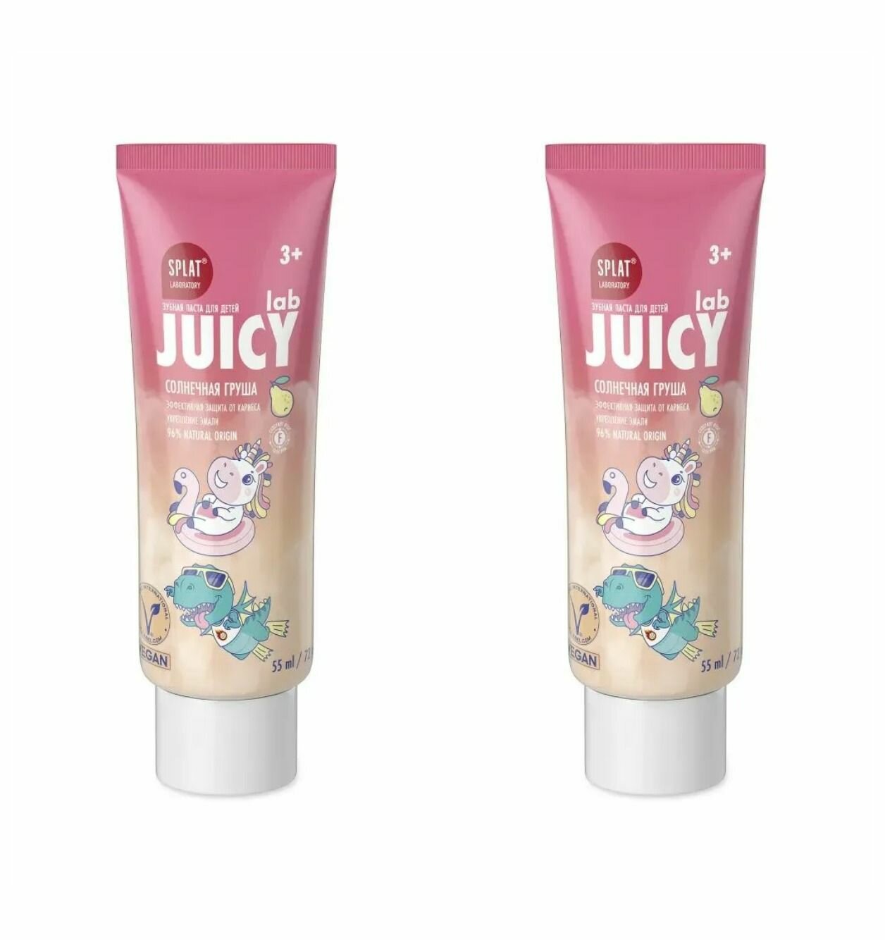 Juicy Зубная паста со фтором, груша, детская, 55 мл, 2 шт