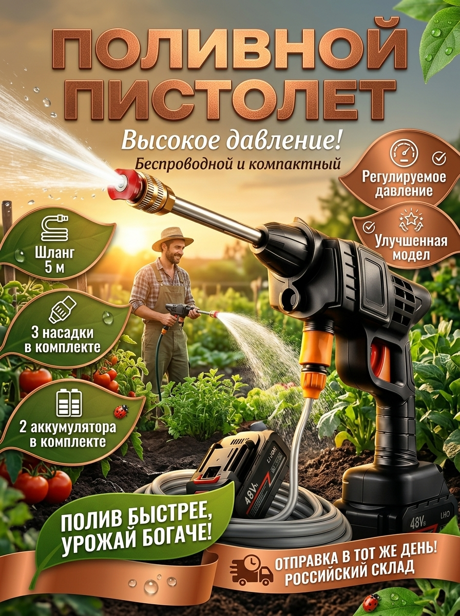 Насос аккумуляторный для полива из бочки, 48V