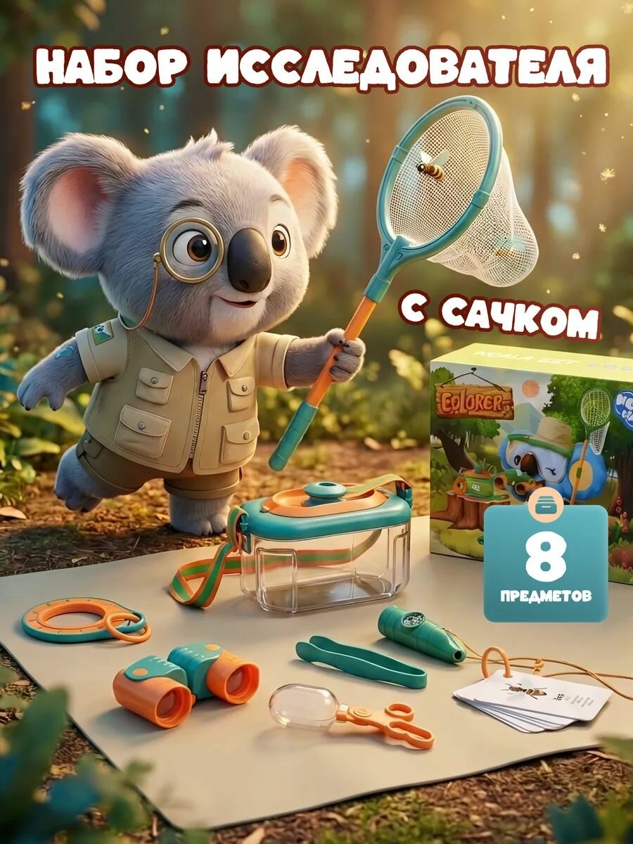 Детский игровой набор для изучения насекомых с сачком