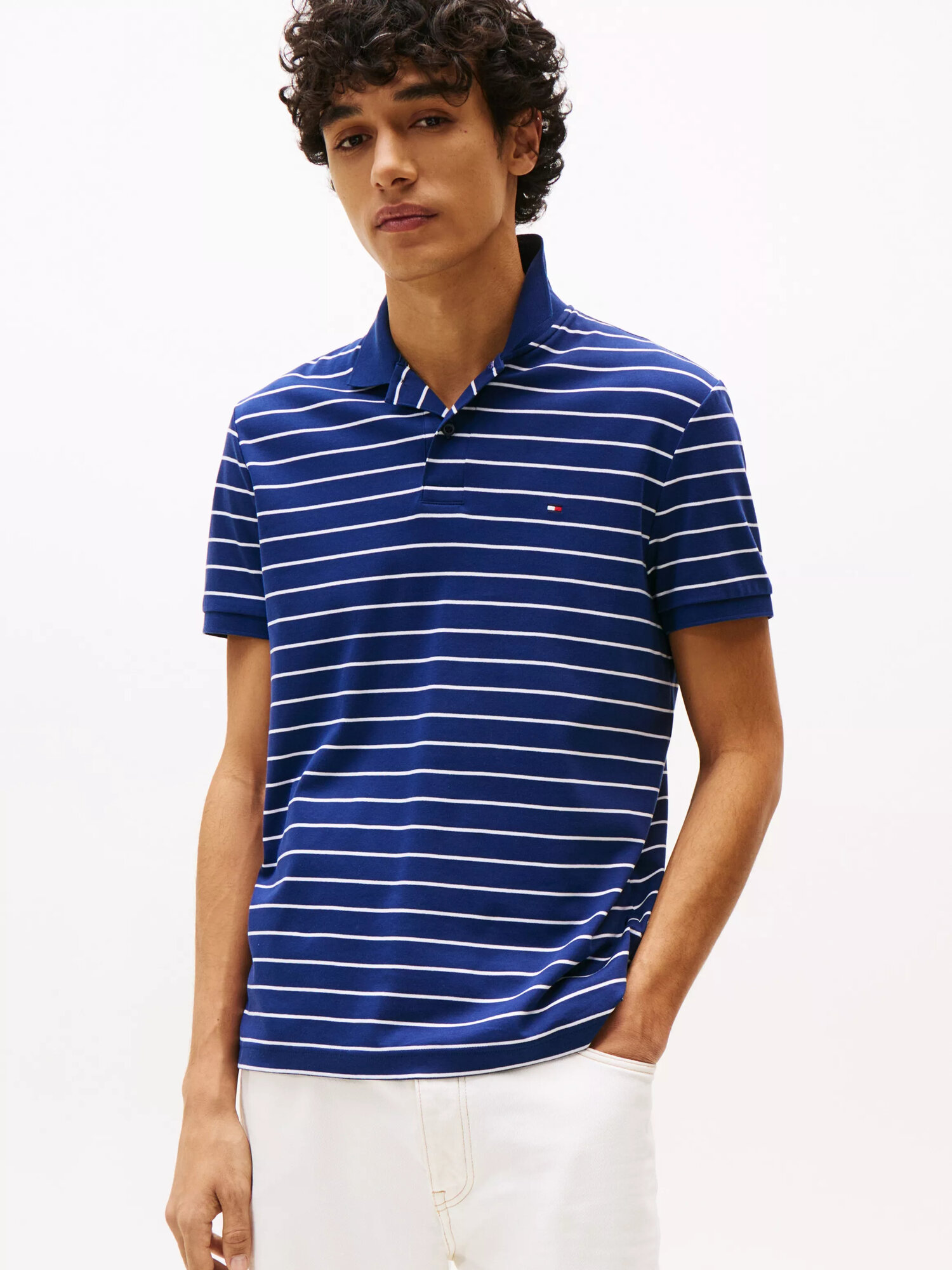 Поло TOMMY HILFIGER, размер S, темно-синий/белый