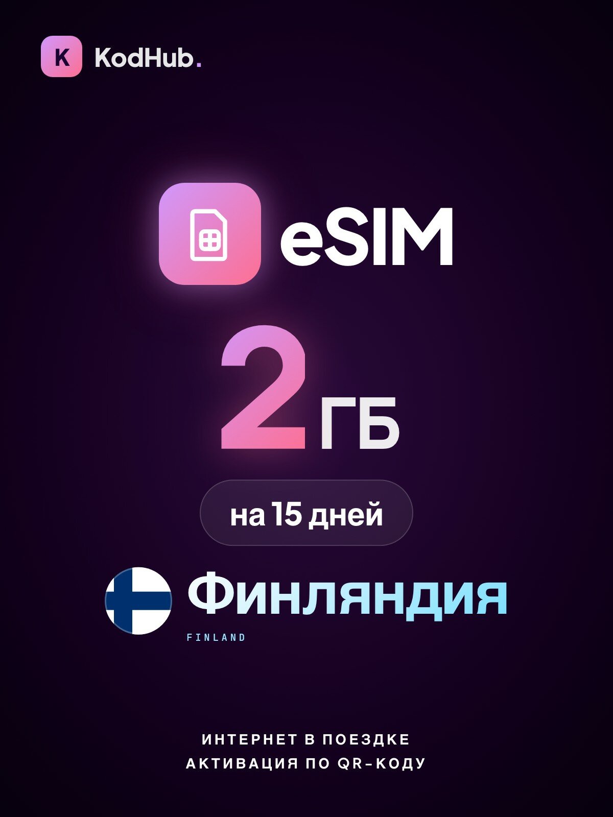 Туристическая eSIM Финляндия 2 ГБ на 15 дней | интернет в поездке, связь за границей | QR-код активации