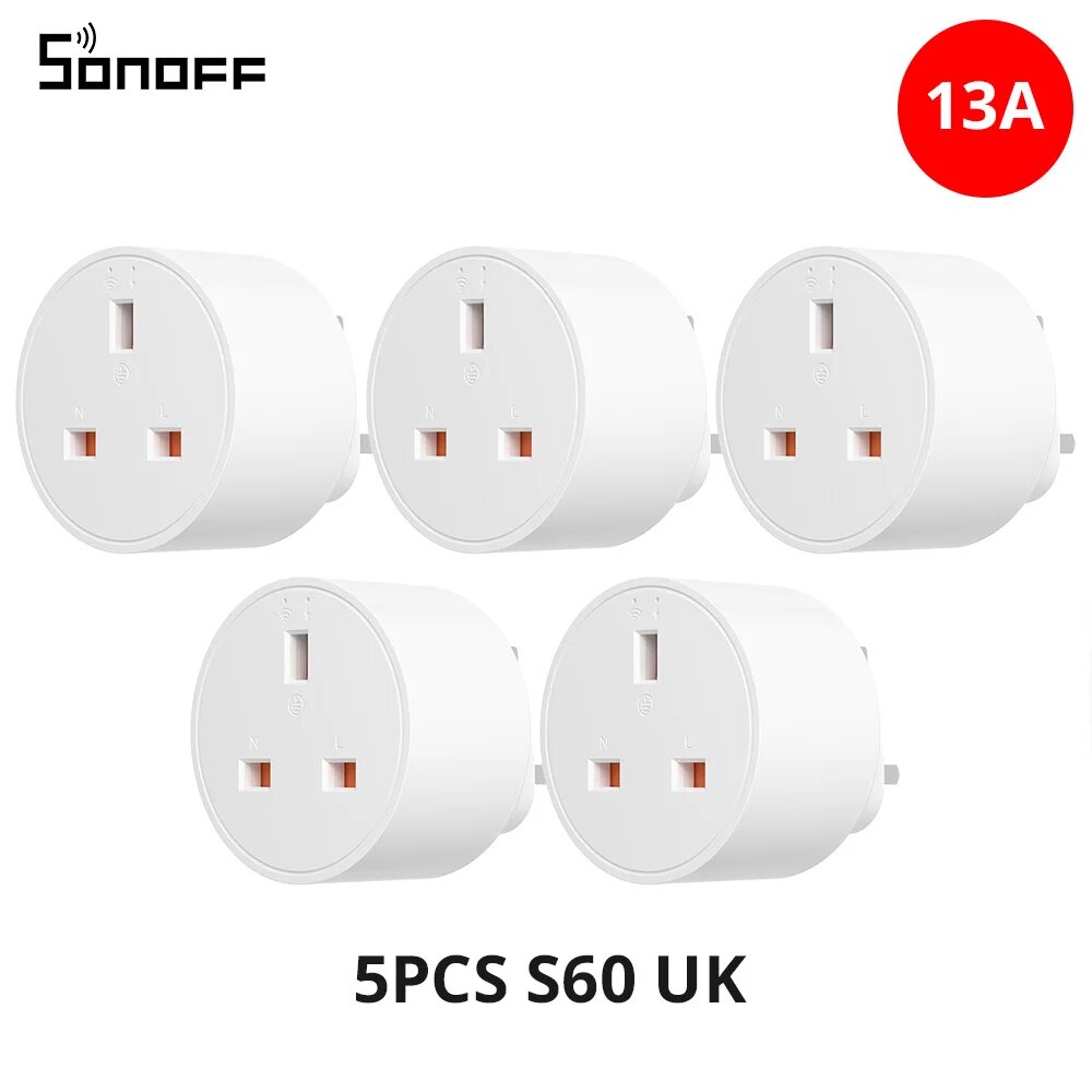 SONOFF S60 13A UK розетка с Wi-Fi Smart Socket iPlug 1-5 штук с мониторингом мощности, таймером, интеллектуальной сценой, дистанционным управлением eWeLink Alexa Google IFTTT-