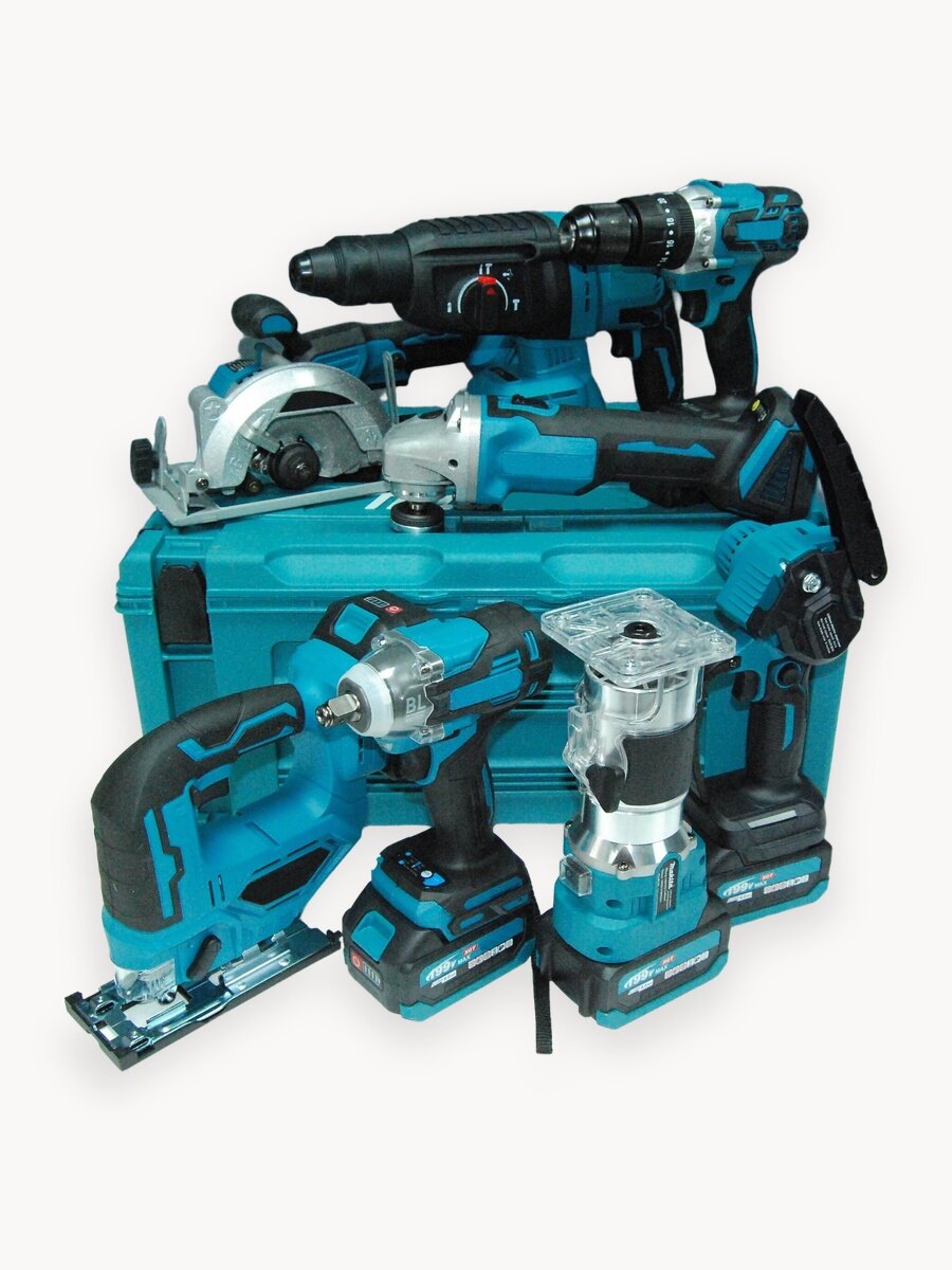 Аккумуляторный набор электроинструментов 8 в 1, бесщеточный с 4-мя АКБ по 6 Ан