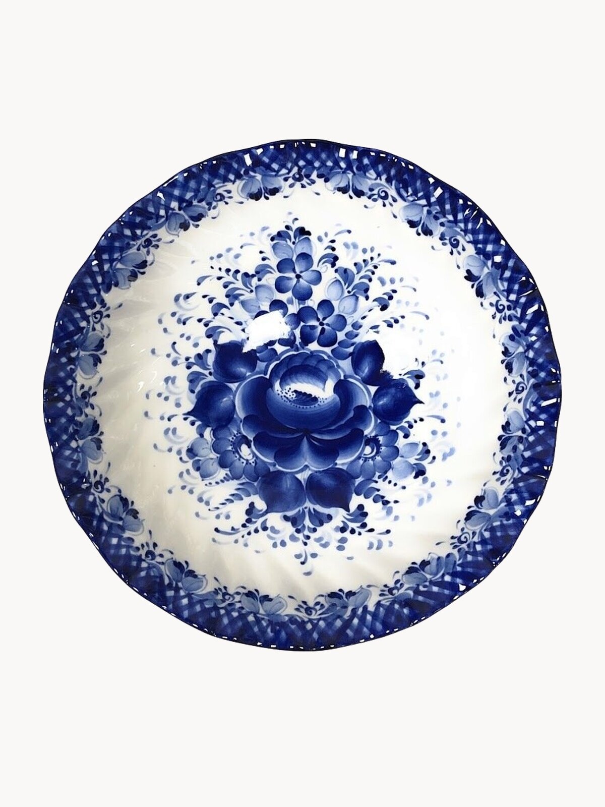 Тарелка глубокая суповая №1 D 23 см, гжель фарфор ручная работа