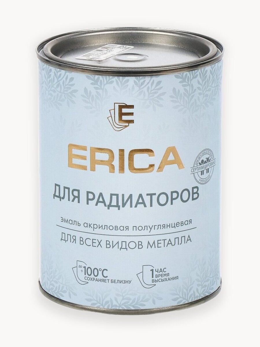 Эмаль Erica, для радиаторов, термостойкая, акриловая, полуглянцевая, белая, 0.8 кг
