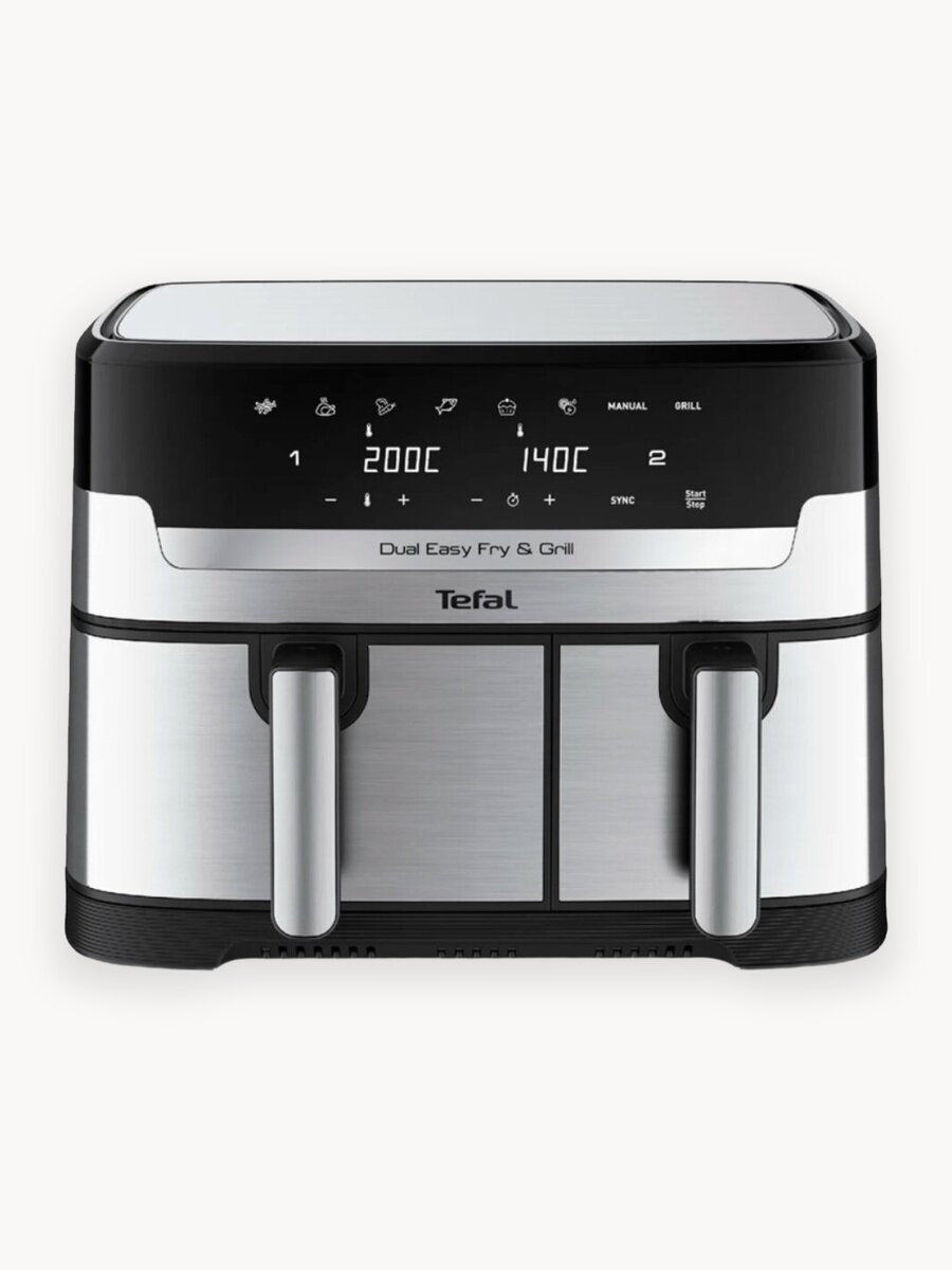 Аэрогриль электрический Tefal EasyFry&Grill EY905D10, 8.3л, 8 автопрограмм, 2 чаши, серебристый