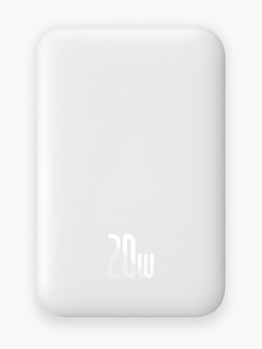 Внешний магнитный беспроводной аккумулятор BASEUS Magnetic 6000 mAh, 20W, с кабелем Type-C to Type-C 50 см, белый, PPCX020002