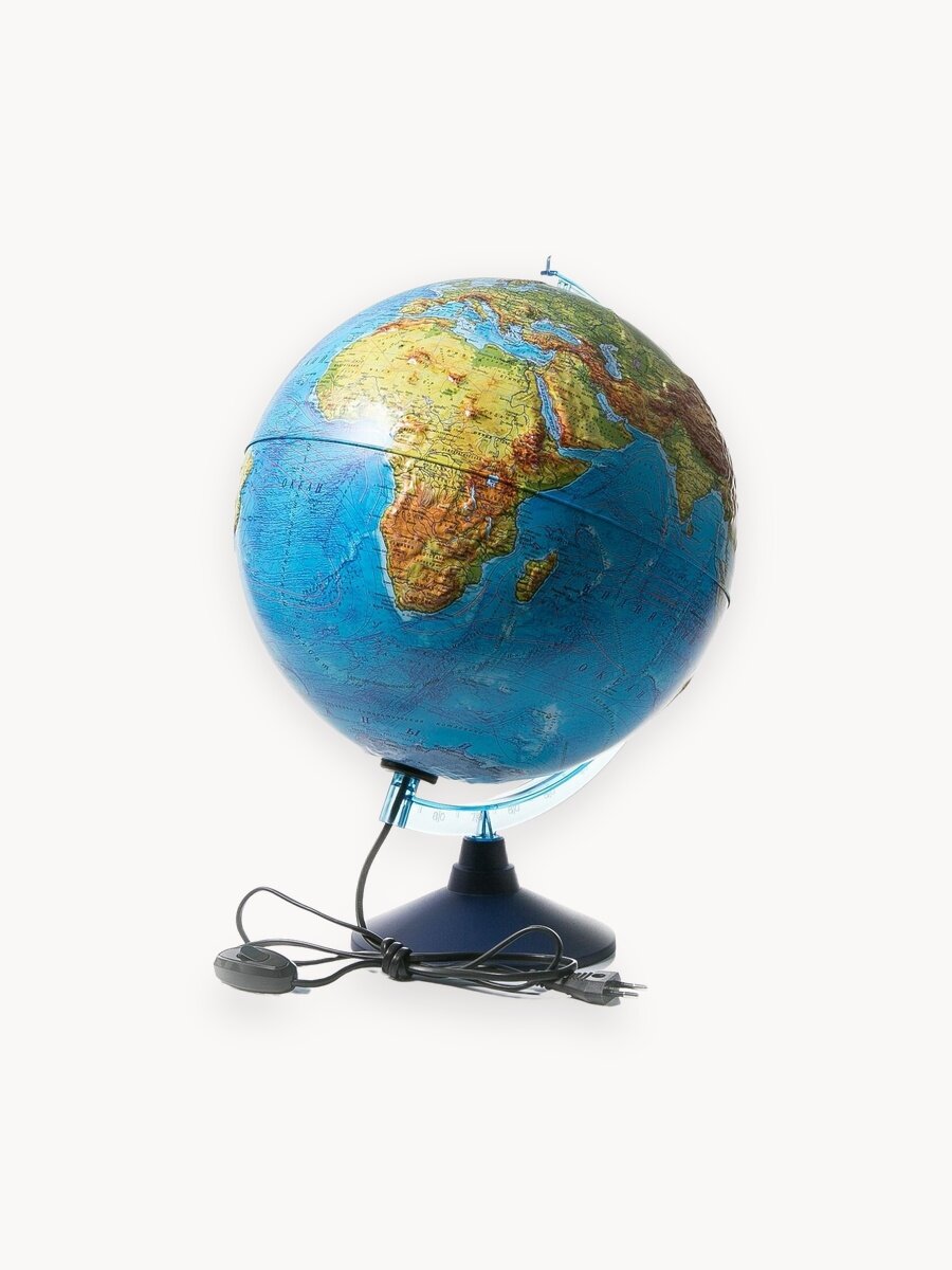 Globen Глобус Земли рельефный, с LED-подсветкой и утяжелителем в подставке, диаметр 32 см + карта "Мир и Россия" + лупа с подсветкой