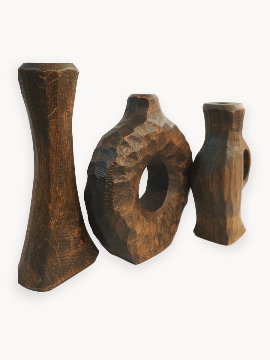 Набор деревянных настольных ваз для сухоцветов и искусственных цветов