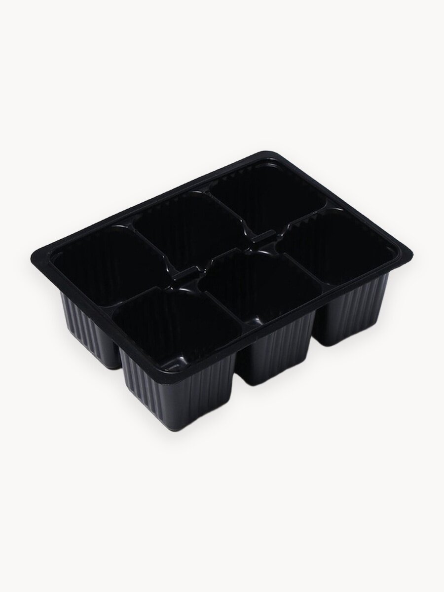 Кассета для рассады, 6 ячеек по 120 мл, пластик, чёрная, 18 × 13 × 6 см, набор 10 шт, Greengo