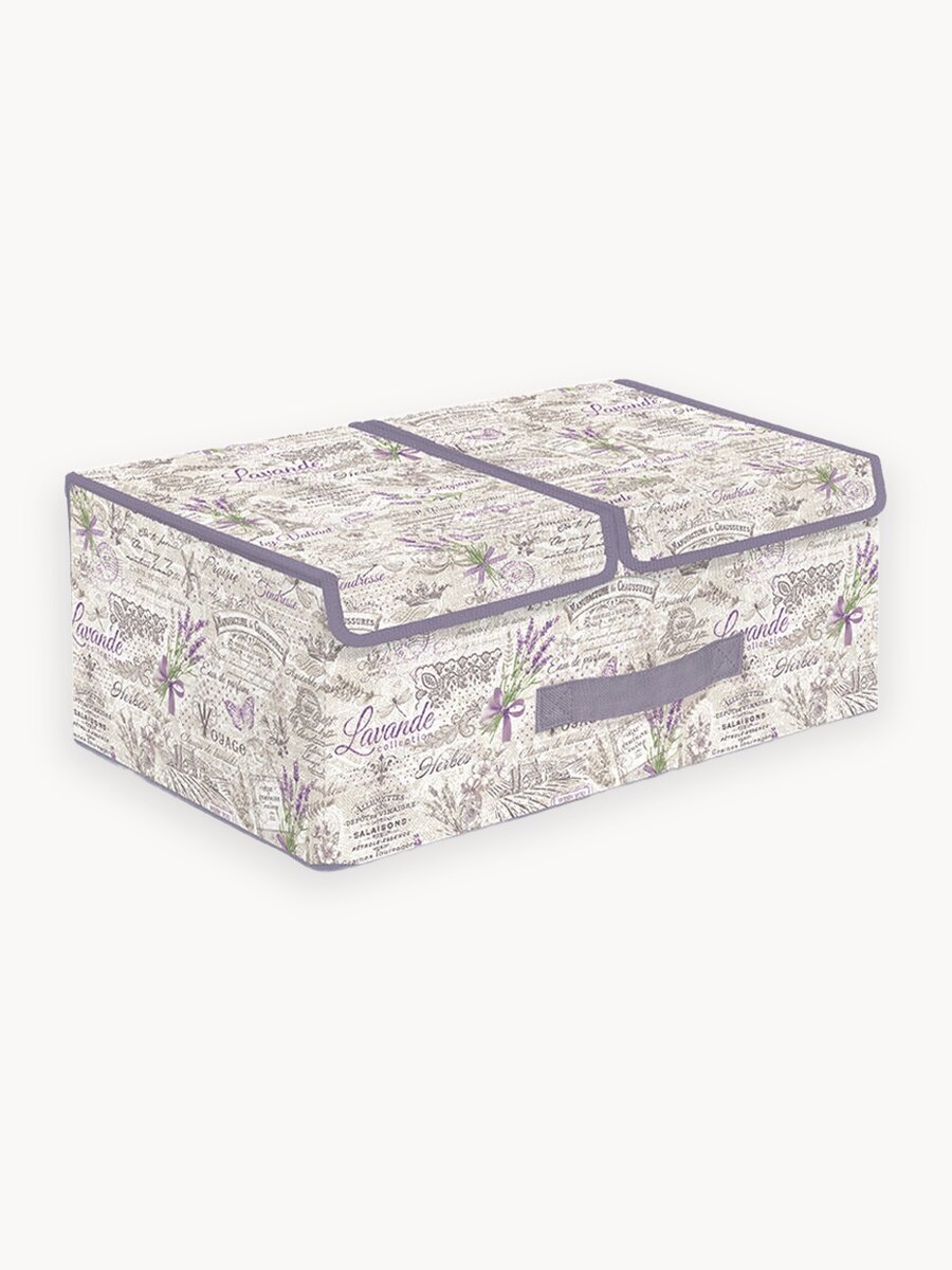 Коробка для хранения вещей с крышкой, короб для хранения стеллажный, ящик с двумя отделениями, 50*30*20 см, LAVANDE
