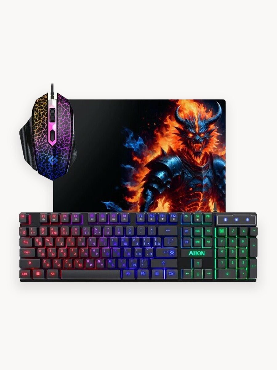 Клавиатура, мышь и коврик Defender Alion GS-987 RU проводной черный (52987)