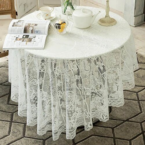 Белая кружевная скатерть KAUNFO Белый, 150cm, White