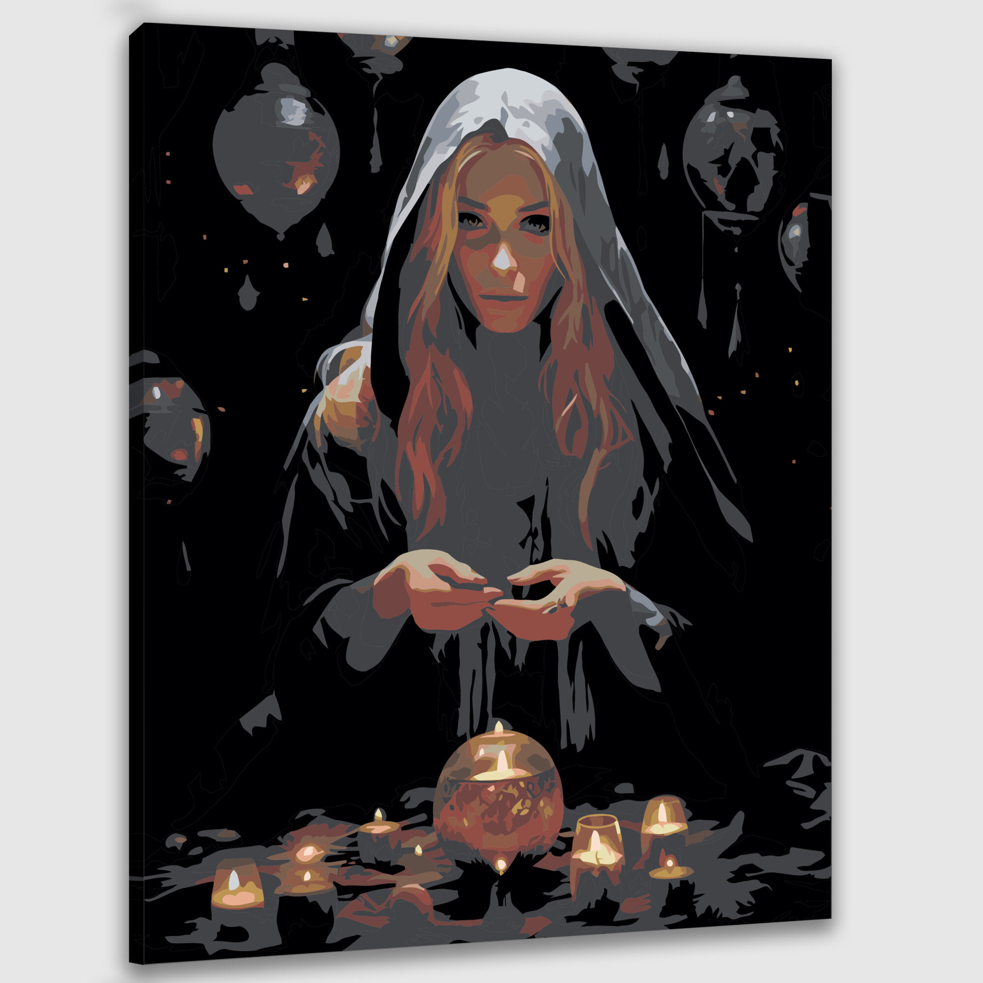 Картина по номерам 40x50 см, гадалка, тускло освещенная комната, мерцающие свечи, мистические артефакты