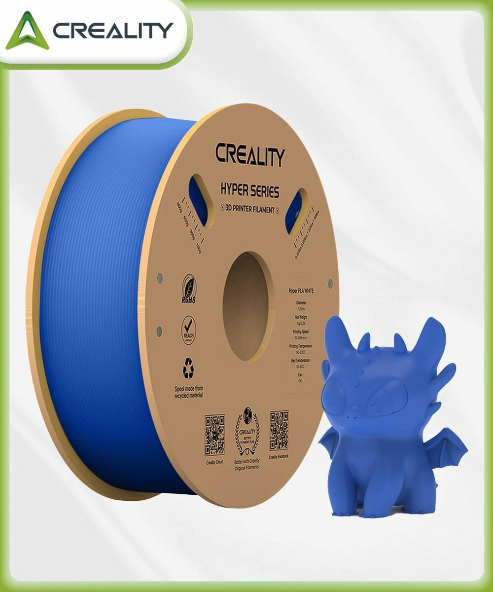 3D - принтер. Материал для 3D - печати Creality Hyper Series, пластик PLA, синий, 1 кг (диаметр 1,75 мм).