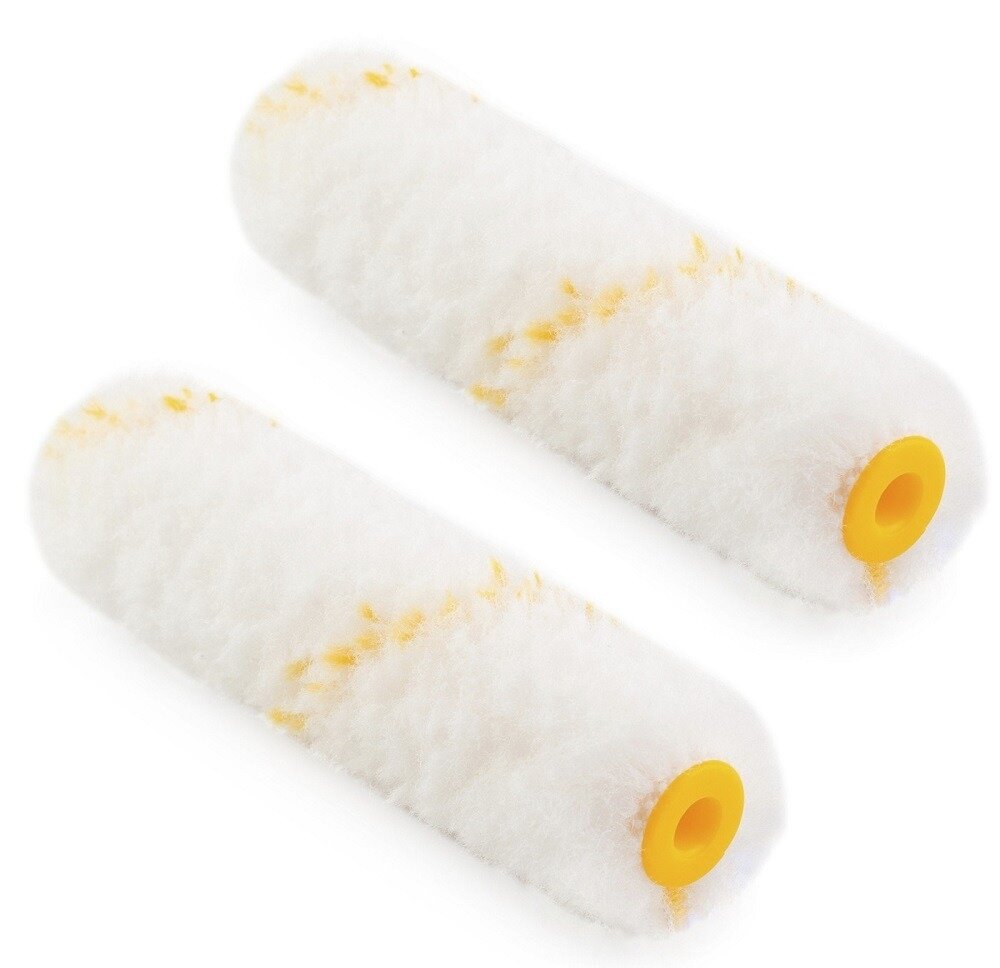 Ролик для валика 888 мини бюгельный с желтой полосой без ручки, из полиамида, ворс 9мм, диаметр 15мм, длина 100мм, в упаковке 2шт. / строительство и ремонт