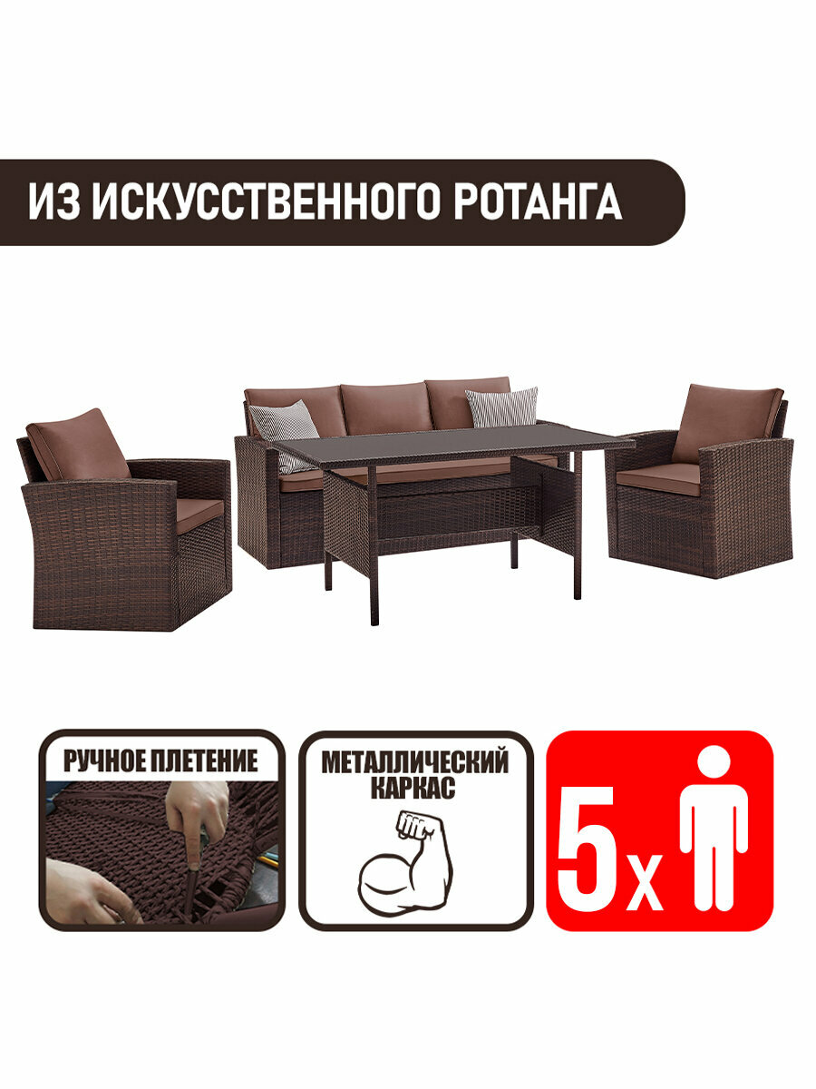 Комплект из искусственного ротанга Римини классик-5 (Rimini classic-5), шоколад (подушки коричневые + серые)