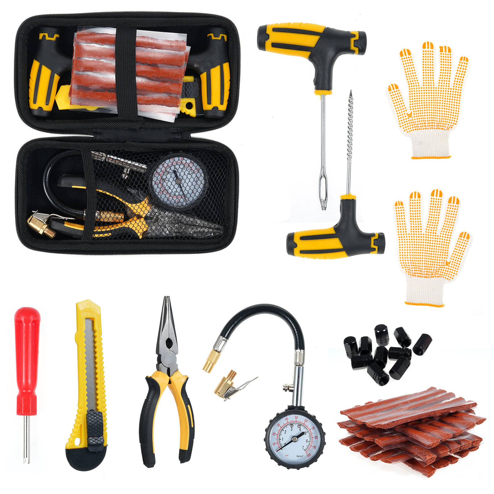 Набор для ремонта шин, 15 предметов, комплект для устранения проколов и заделки пробоин, для автомобилей, мотоциклов, велосипедов.