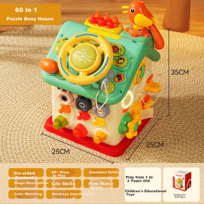 TAOTAOTIANCAI Baby Toy Busy House Montessori Early Education Puzzle Game Table Children 1-3 Years Old Baby Birthday Gift Boys and Girls