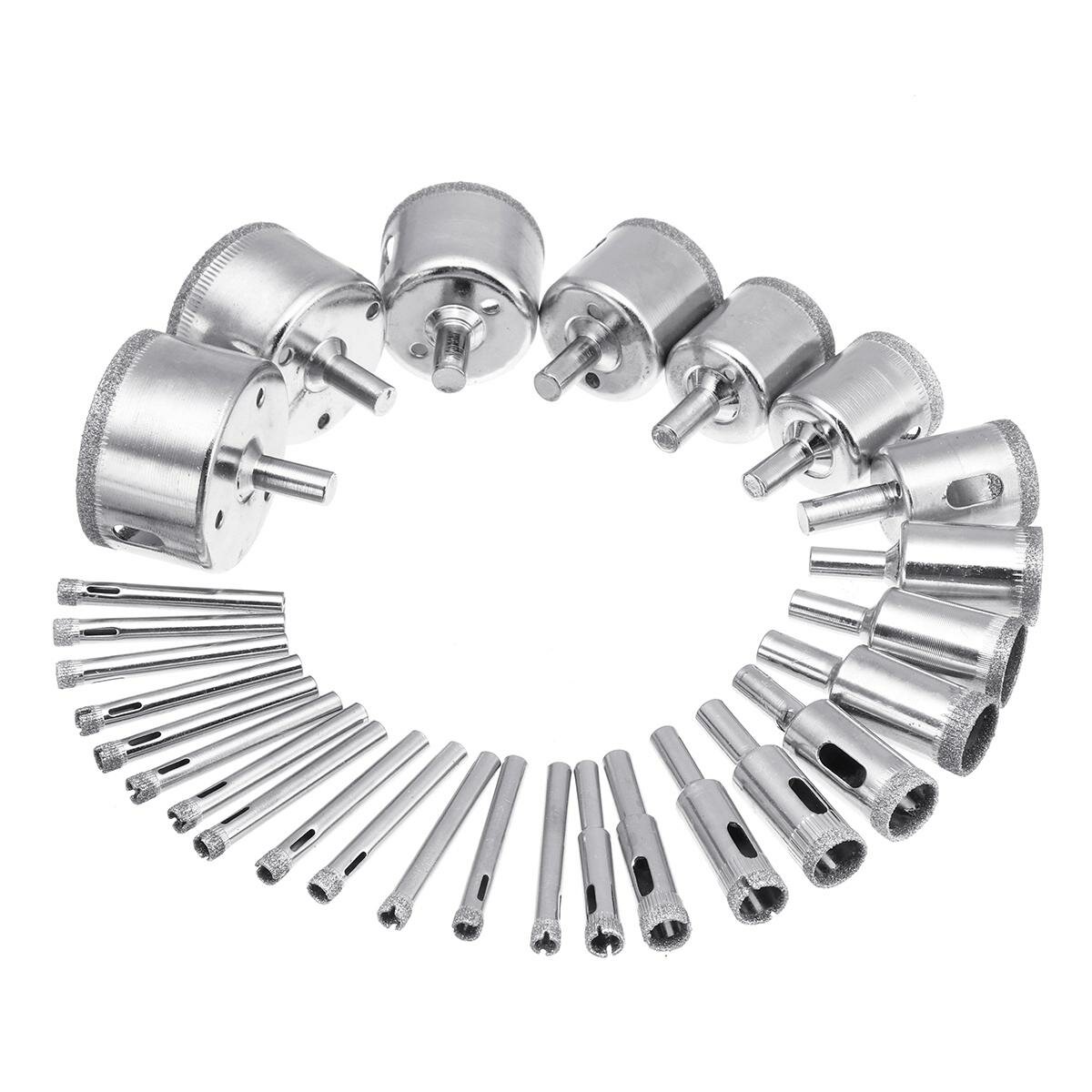 Комплект из 28 алмазных сверл, коронка для стекла, мрамора, гранита, плитки 6-50 мм