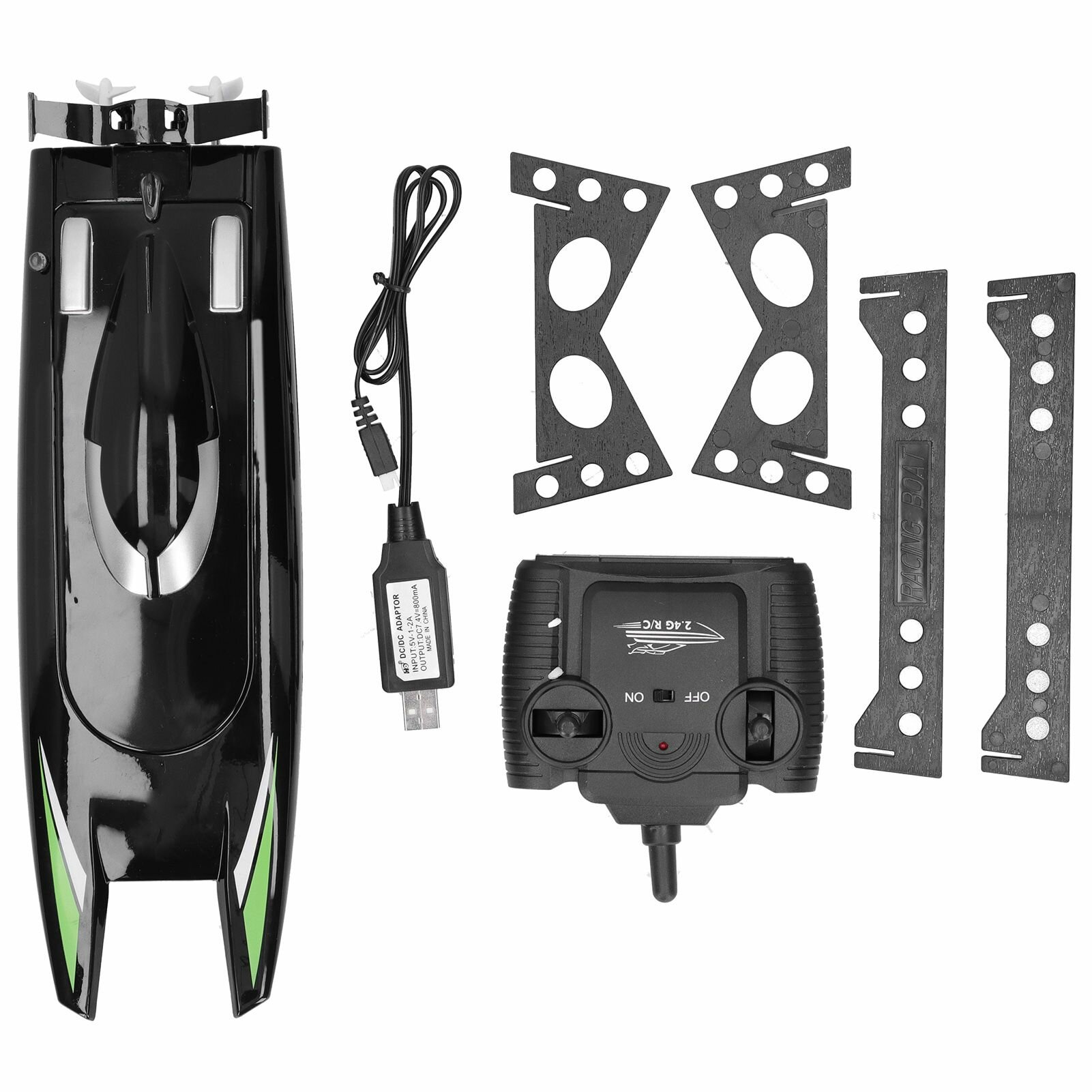 2.4G RC Лодка 30 км/ч Высокоскоростная гоночная лодка с двумя двигателями и дистанционным управлением для детейЧерный