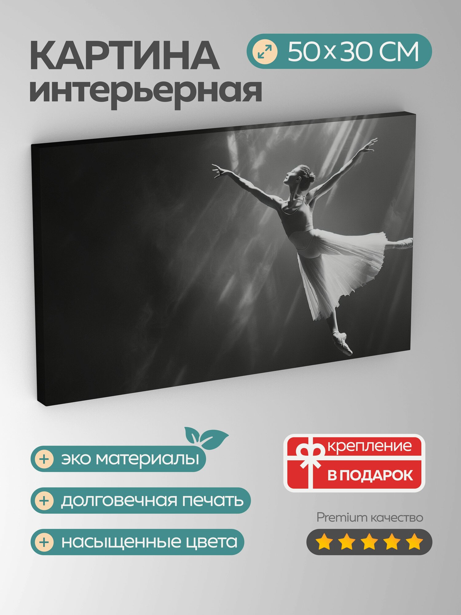 Картина на холсте интерьерная 50х30 см, Балерина, вальс свободы, высокое разрешение, Canon EF 70-200mm, грация, свобода