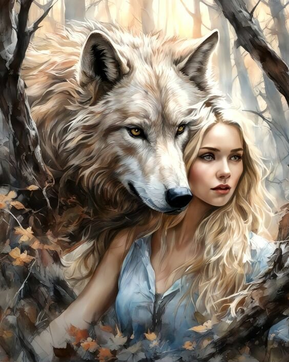 Алмазная Мозаика "волк, Девушка" 40*50 См, Безрамная, Идеальна Для Дома, Украшения, Подарков.