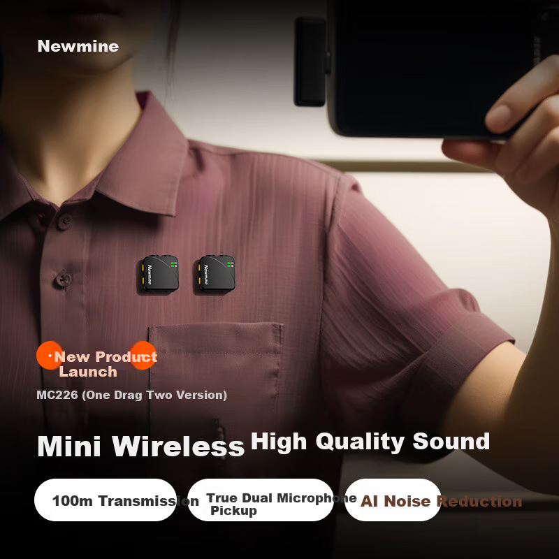 Newmine MC226 Wireless Lavalier Microphone Anchor Live Recording Device Outdoor Short Video TikTok K Song Microphone AI Noise Reduction Little Bee Recording Mic One Drag Two