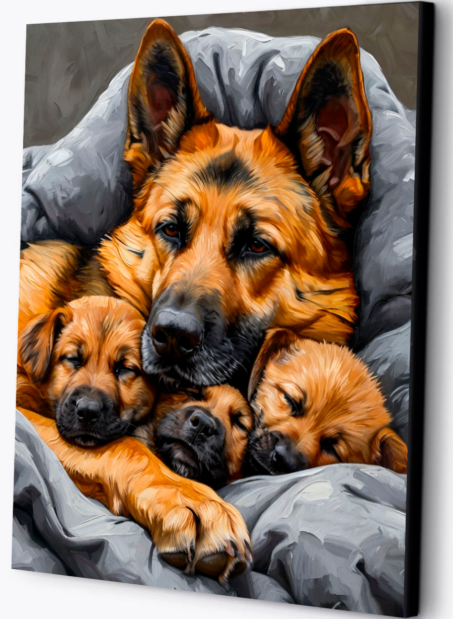 Картина на стену для интерьера "Семья овчарок" 40х50 см, холст на подрамнике, InterHobby