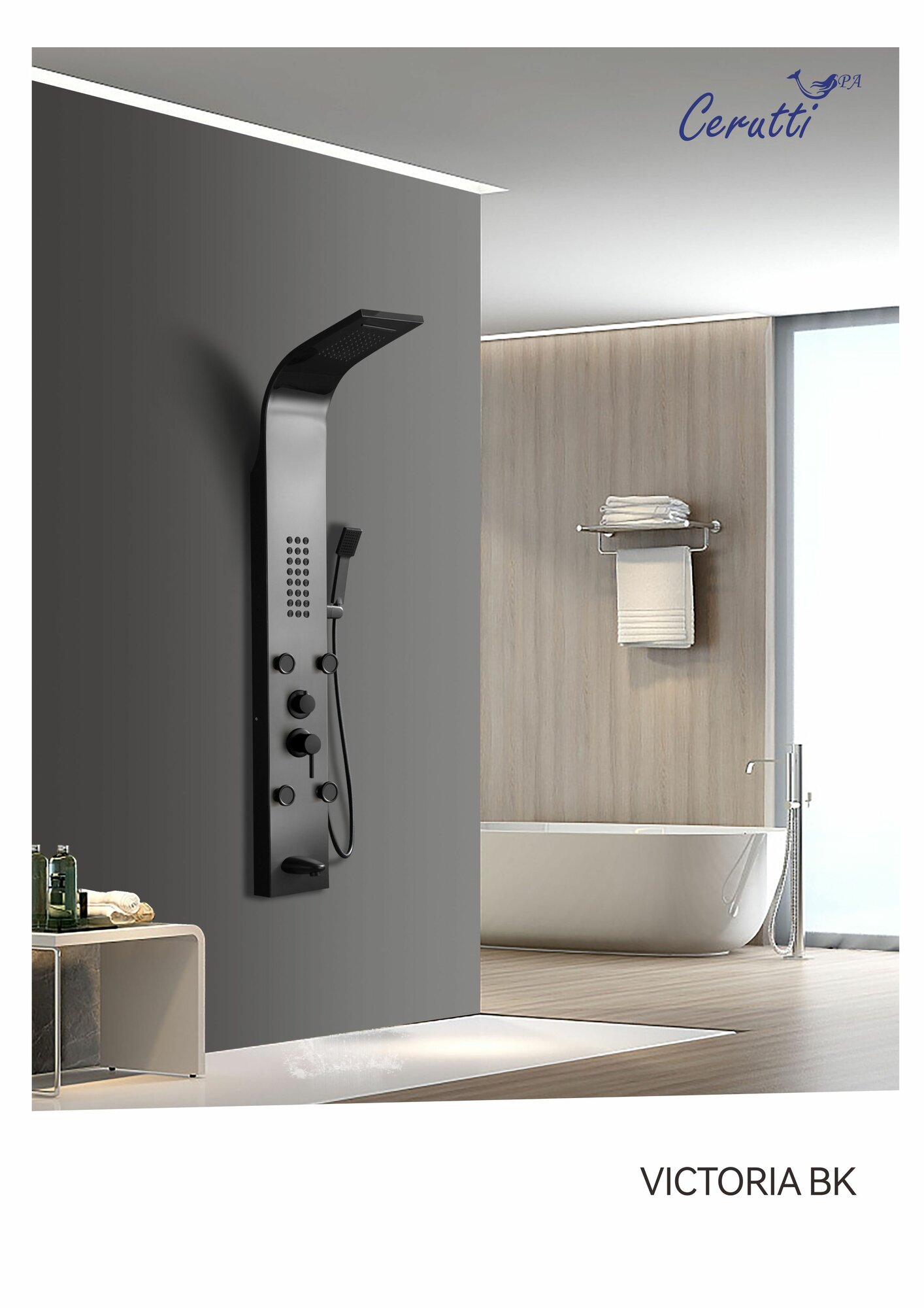 Душевая панель Ceruttispa VICTORIA BK из нержавеющей стали с форсунками, черный