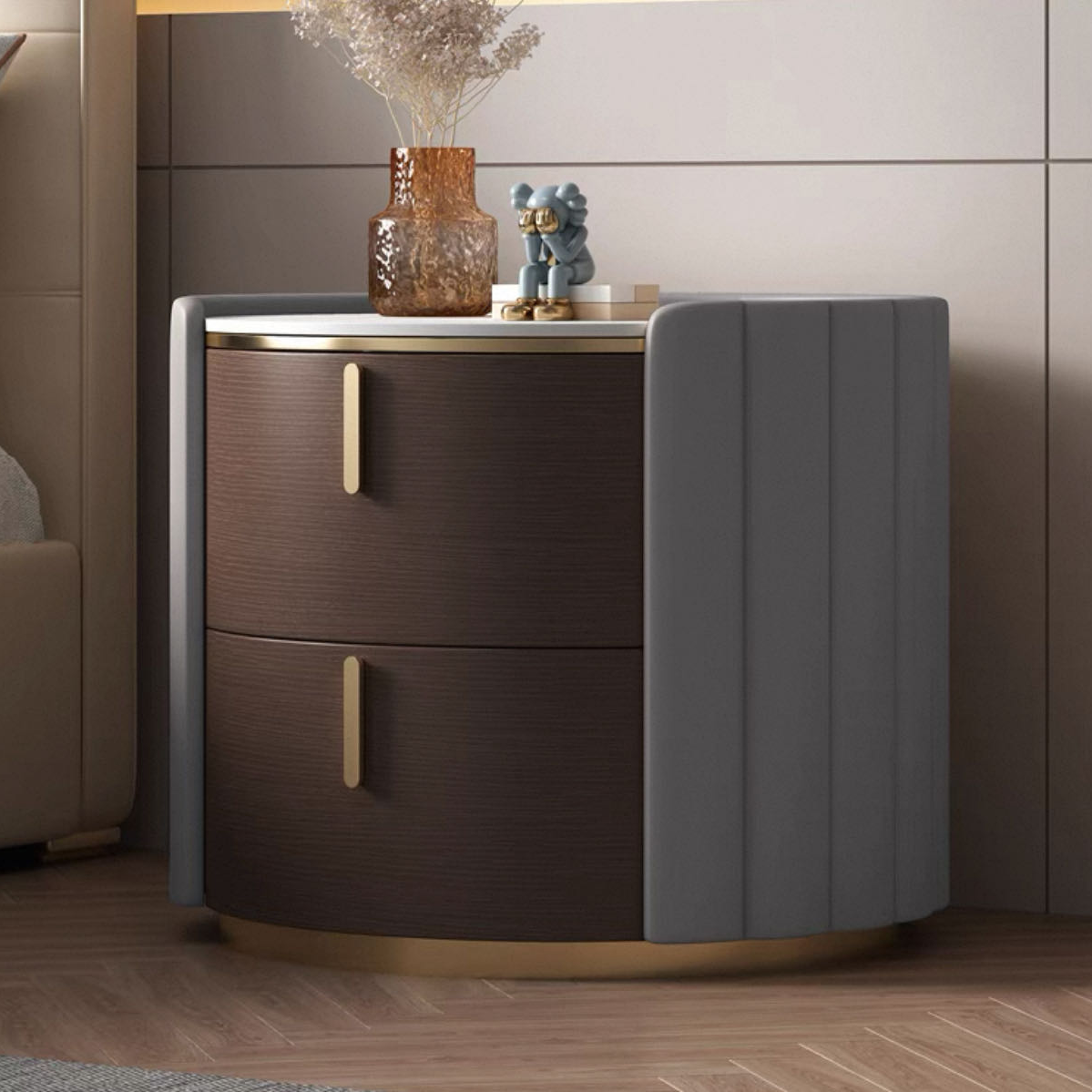 Интерьерная прикроватная круглая тумбочка с керамической столешницей Curletti (светло-серый)