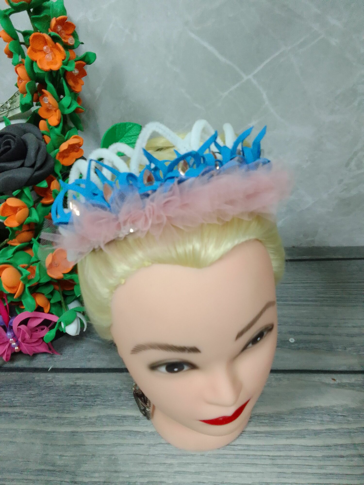 Ободок "Корона", текстиль, фоамиран, фатин, проволока, ручная работа