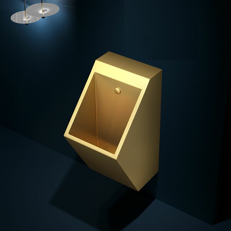 Писсуар Модерн, нержавеющая сталь, каскадный слив, угловой, жёлтый