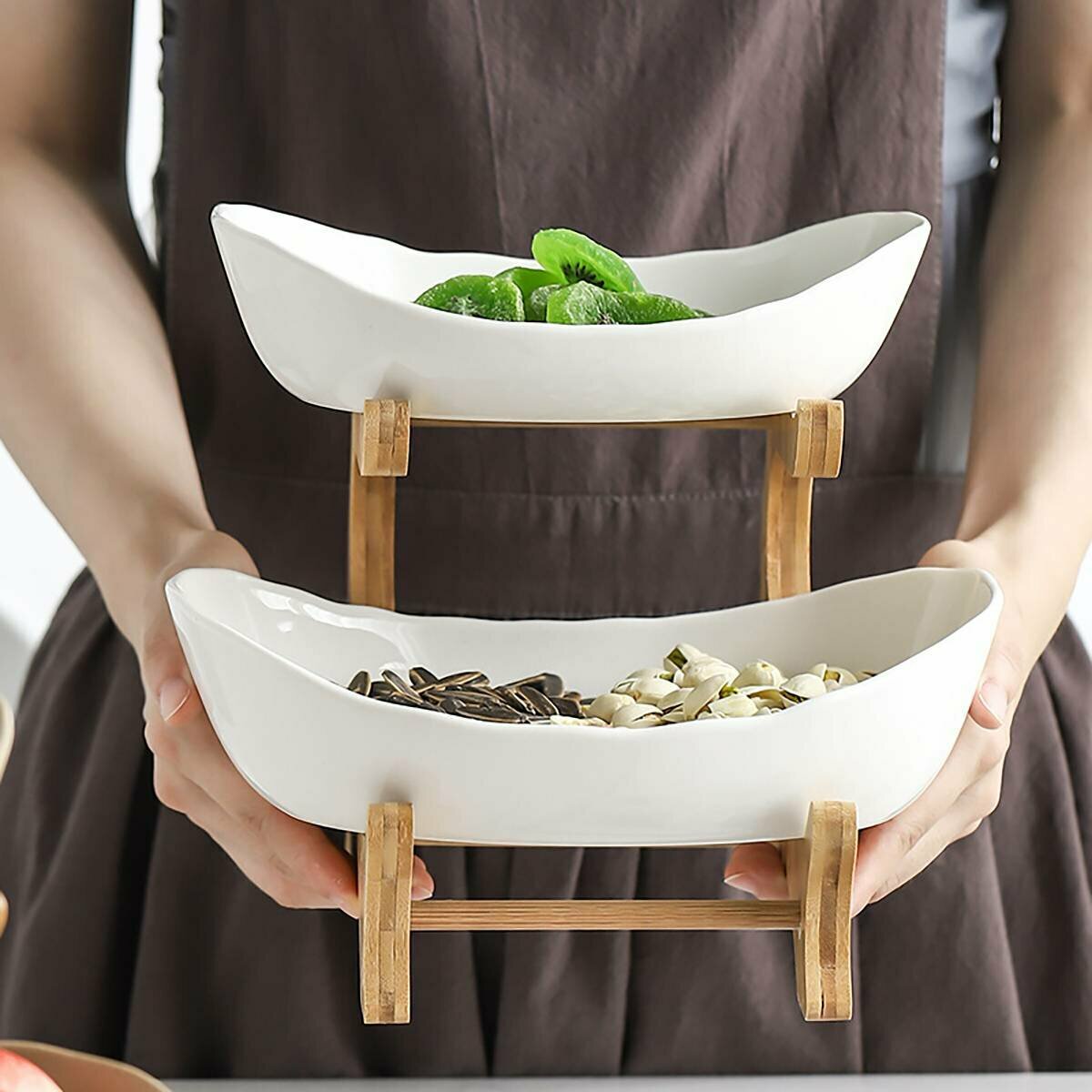 Фруктовница двухъярусная / Ваза для фруктов / этажерка деревянная/ подставка для орехов, фруктов, сухофруктов и пирожных, конфетница