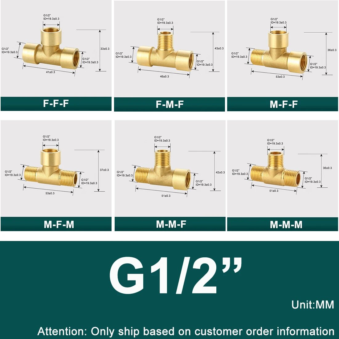 Медные трехходовые фитинги G1/8, G1/4, G3/8, G1/2, G3/4, G1 Male-Female-Male, G1l2