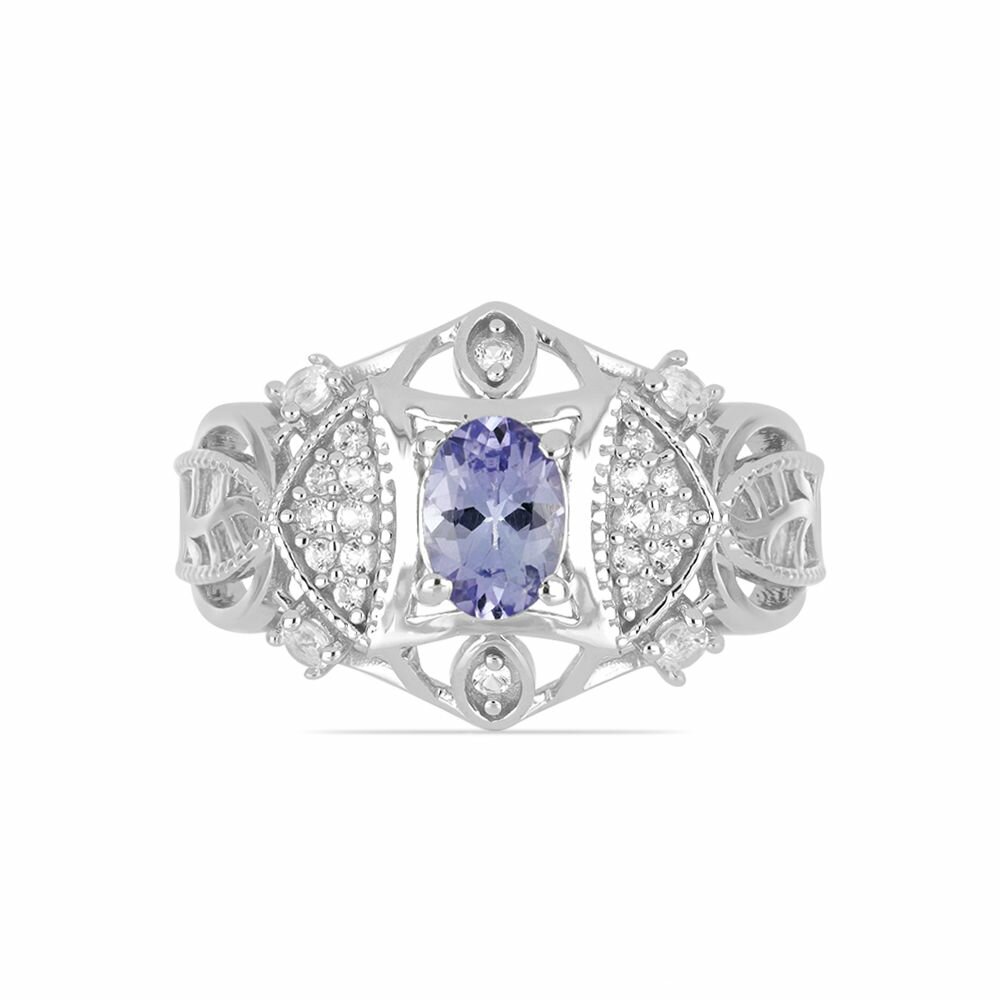 Кольцо тонкое, серебро, 925 проба, родирование, танзанит