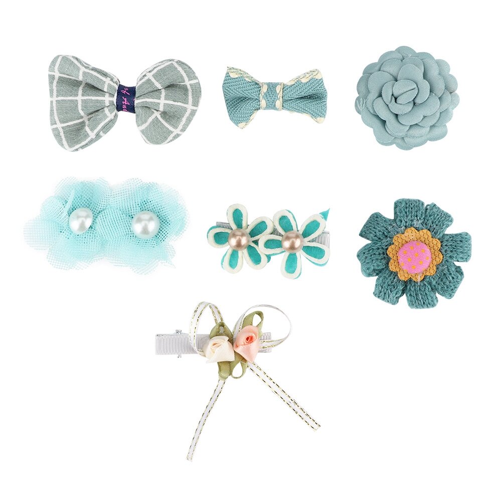 7 шт. Тканевые заколки для волос в изысканной компактной подарочной коробке, аксессуар для маленьких собак и кошек.