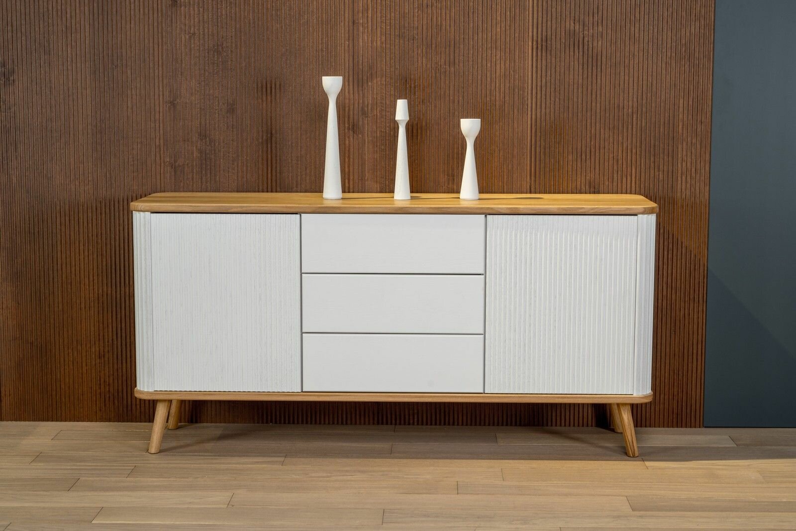 Комод комбинированный "Виола" из массива дуба (белый/натуральный)