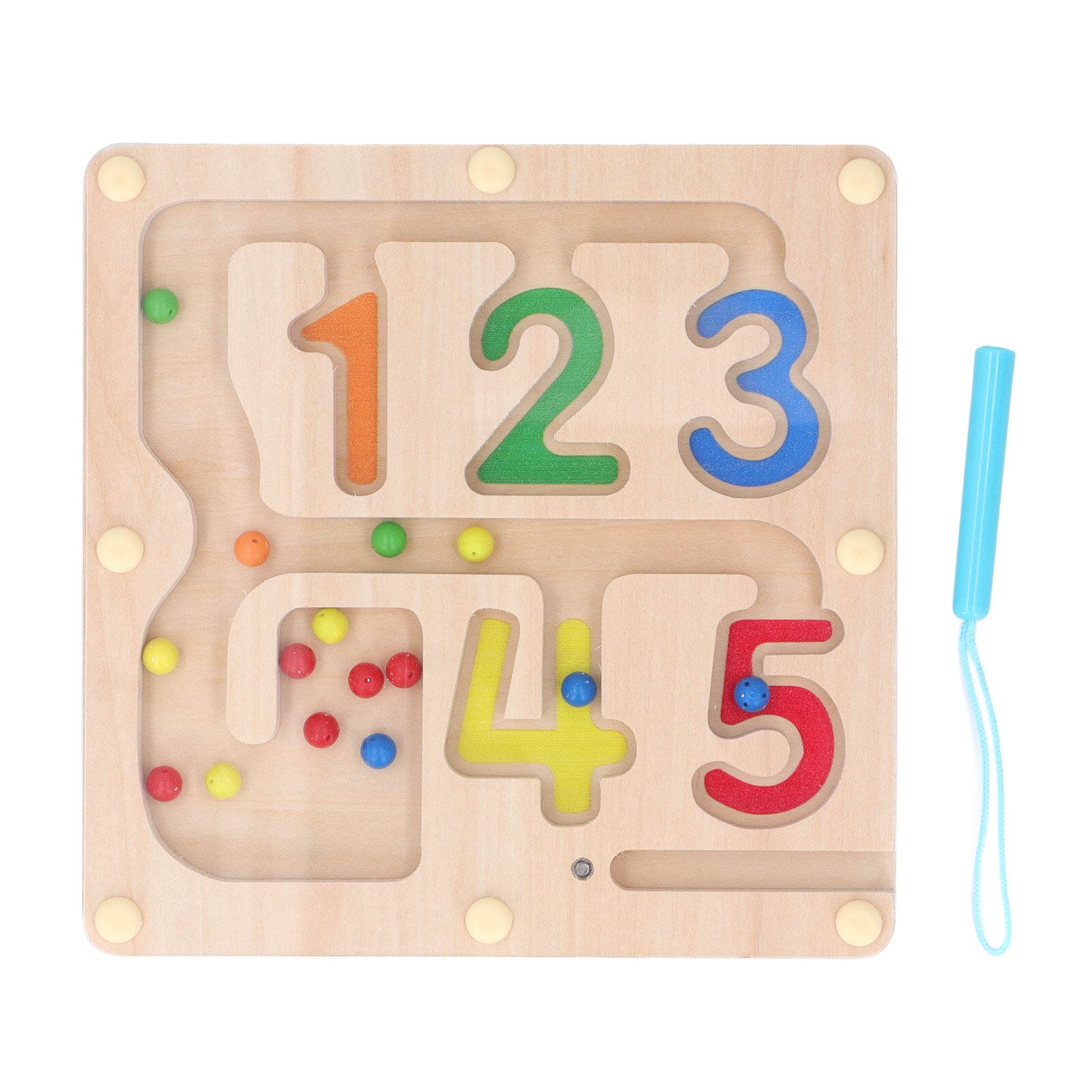 Магнитный лабиринт по цветам и цифрам. Деревянный магнит. Подбор цветов. Доска-головоломка. Развивающий детский лабиринт. Игрушка-лабиринт с магнитной ручкой. Цветной лабиринт с номерами