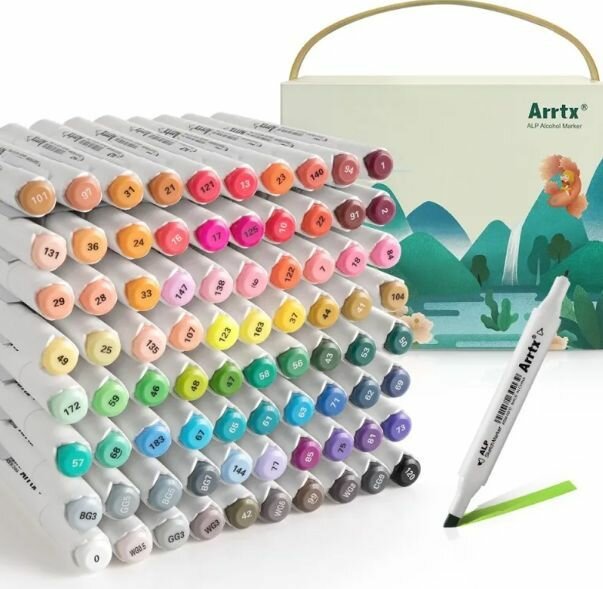 Arrtx / Набор двухсторонних маркеров для скетчинга на спиртовой основе OROS 80 цветов / наконечник кисть