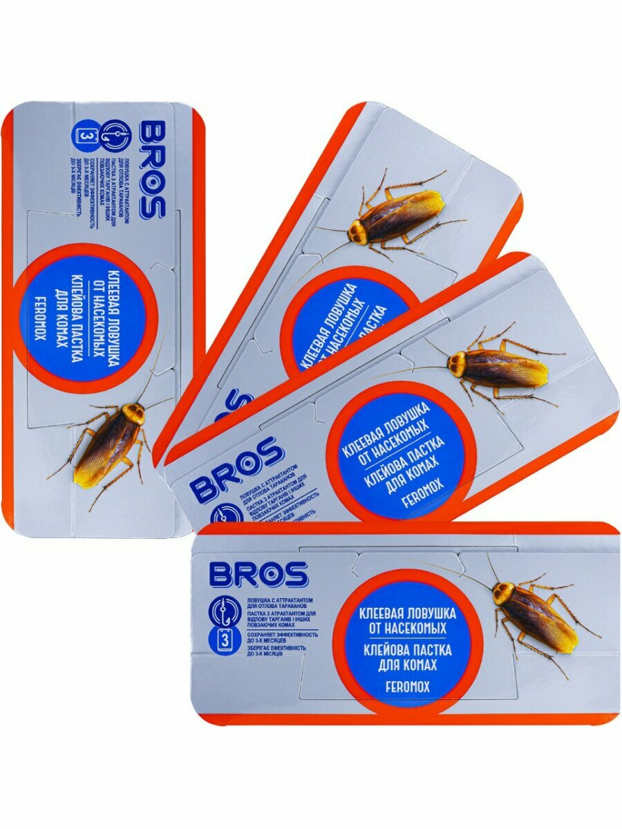 Bros (Брос) ловушка клеевая от тараканов, 4 шт