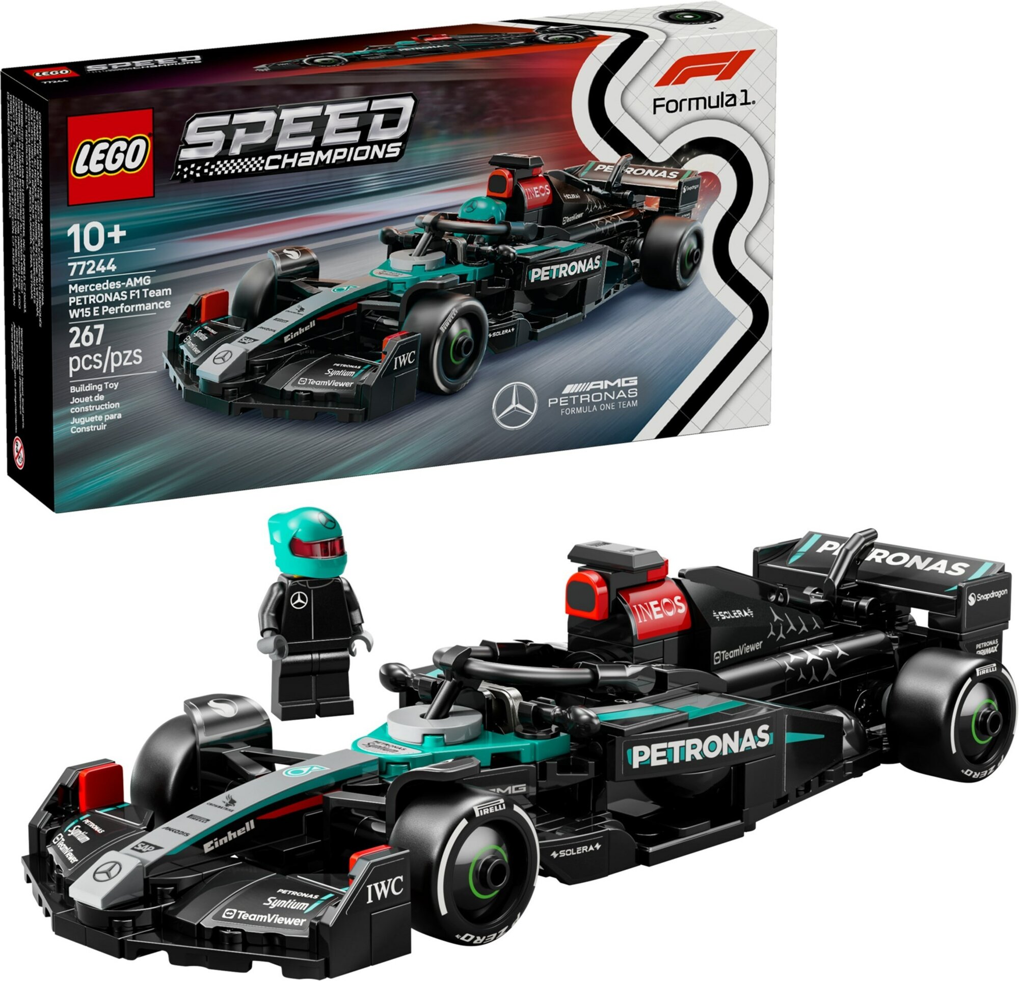 Конструктор LEGO Speed Champions 77244 Гоночный болид Mercedes-AMG PETRONAS F1 Team W15 E Performance, 267 деталей, 10+