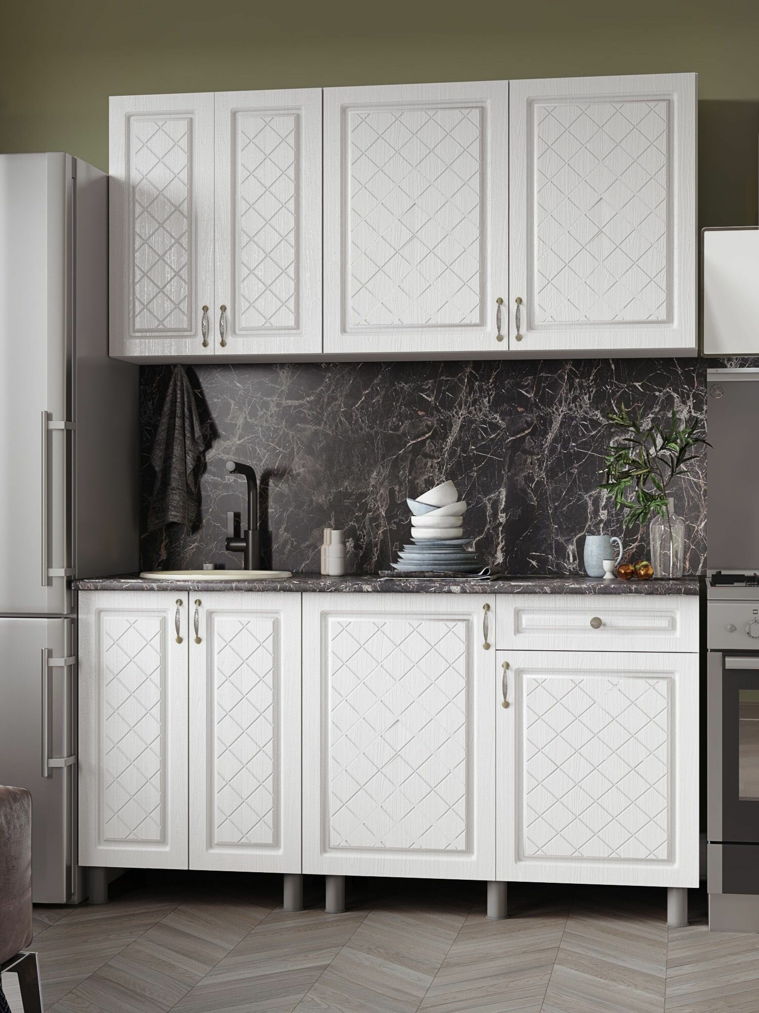 Кухонный гарнитур Версаль МДФ 1,6м арктик без столешницы