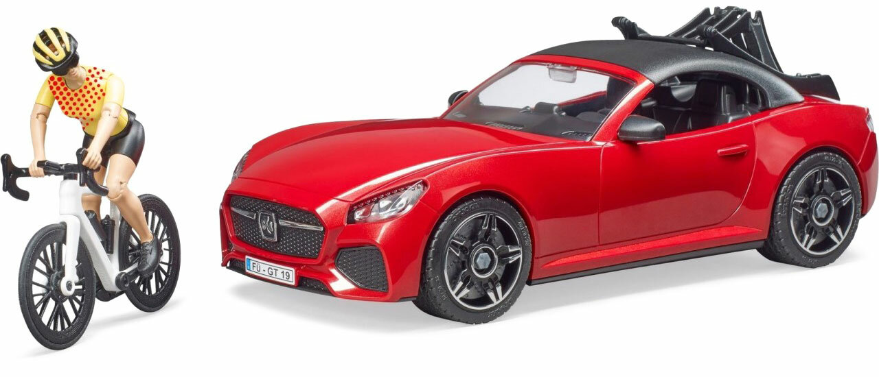Bruder Брудер Спортивный автомобиль Roadster с фигуркой и велосипедом 03-485 с 4 лет