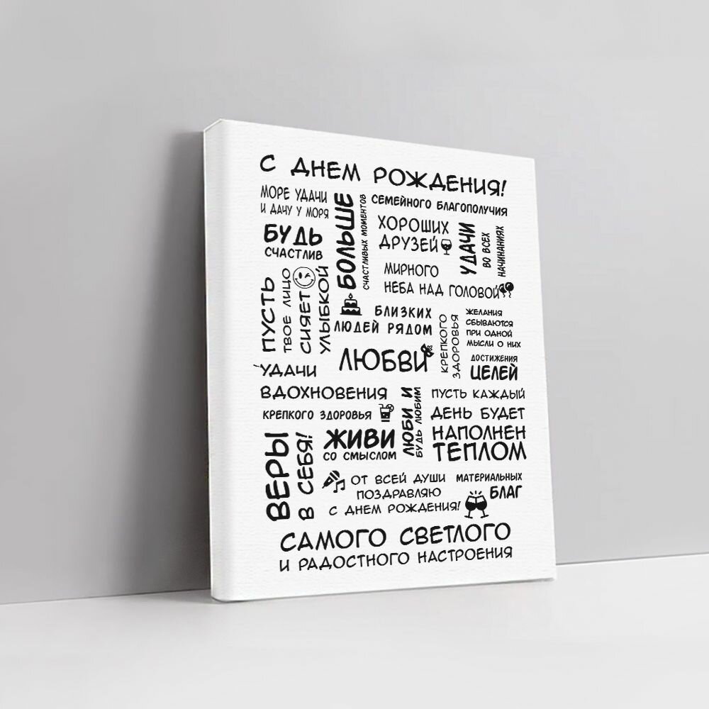Картина мотивация постер с правилом на стену для интерьера надпись "С днем рождения" 42х32см декор комнаты на подрамнике