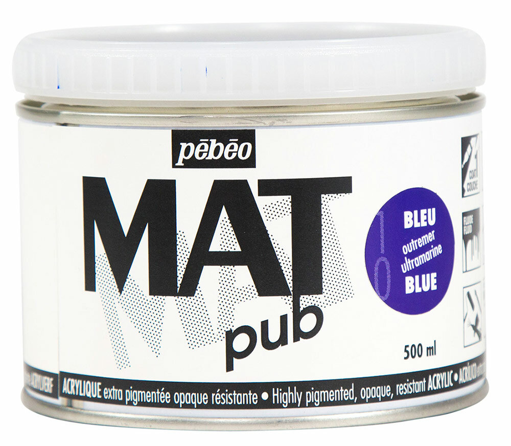 Акриловая краска Pebeo "Mat Pub", №1, экстра матовая, 257010, Ультрамарин, 500 мл