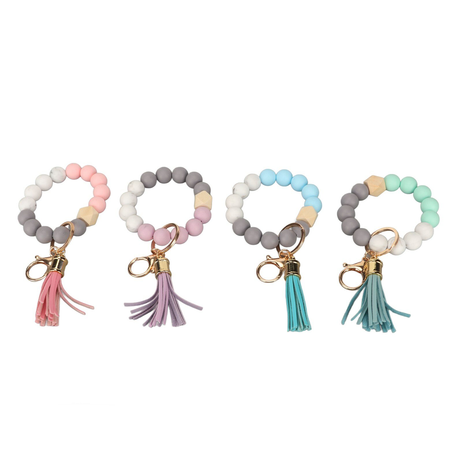 4pcs Bearlet Braslet Tassels Style Силиконовые бусины металлические омары застежка с бисером для сумочки домашняя прогулка