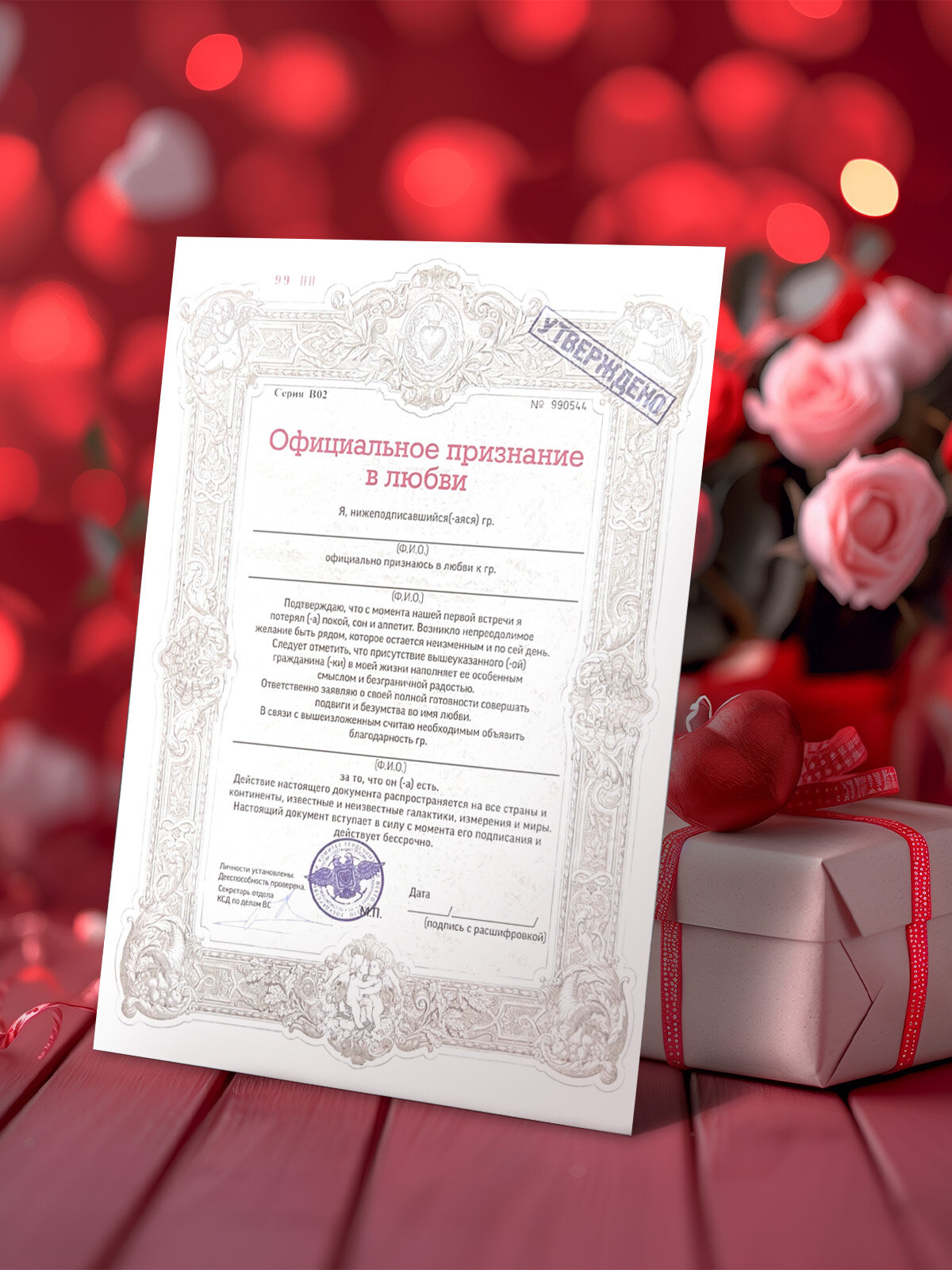 Грамота Бюро находок "Официальное признание в любви"(CL02), картон, фиолетовая, А4