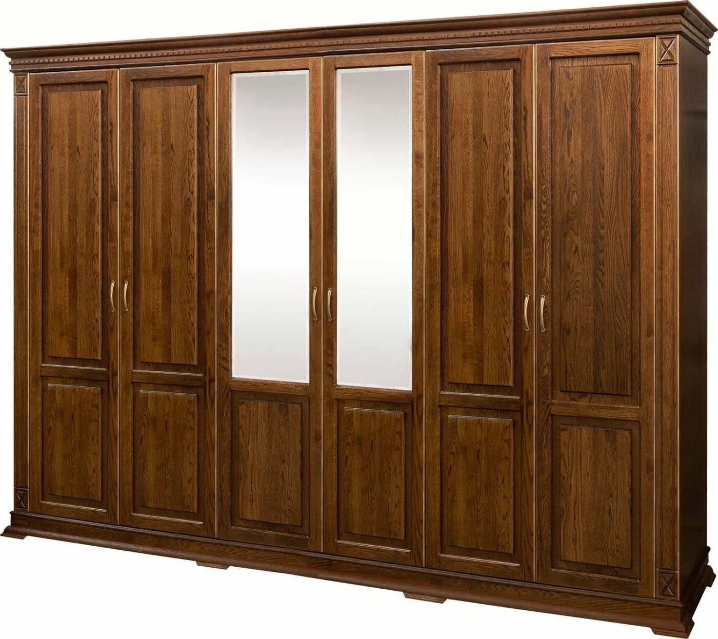 Шкаф Верди (6 дверный) из Массива сосны, 300х55х220 см, классический орех 2