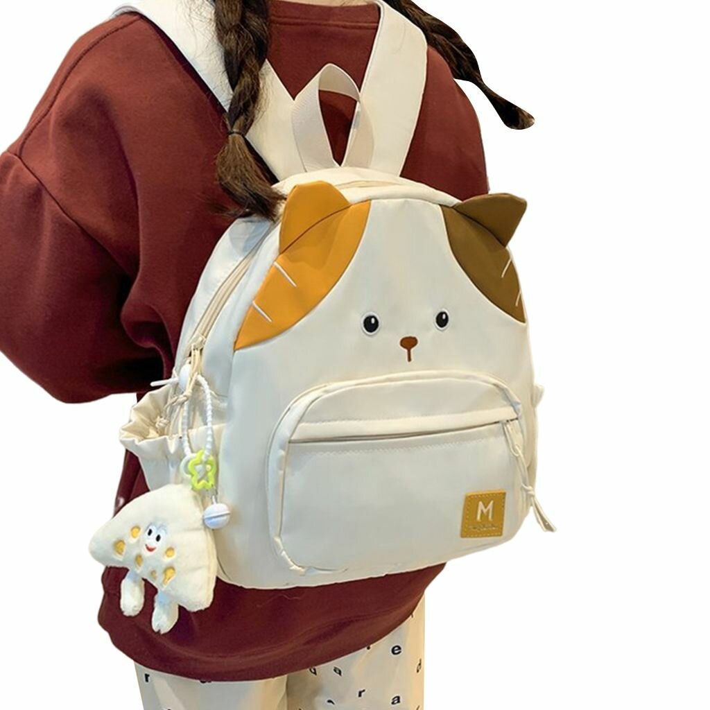 Рюкзак с милым мультяшным котенком-белый